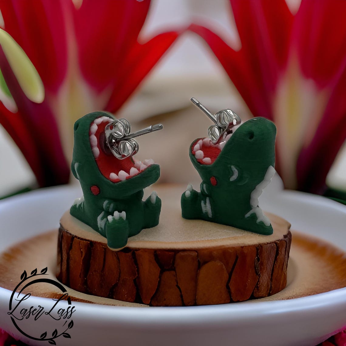 3D Printed T-rex Ear Biter Earrings – Quirky and Fun Dinosaur Jewelry ...