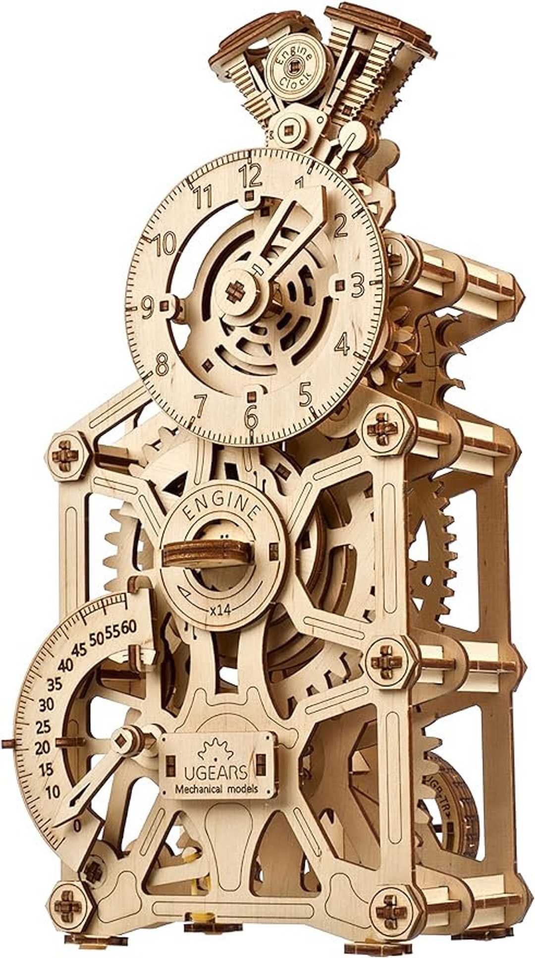 Motors Clock DIY 3D Mechanical Wooden Model Kit UGEARS Father's Day ...