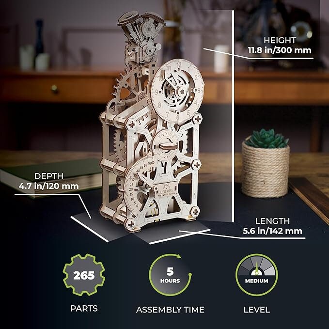 Motors Clock DIY 3D Mechanical Wooden Model Kit UGEARS Father's Day ...