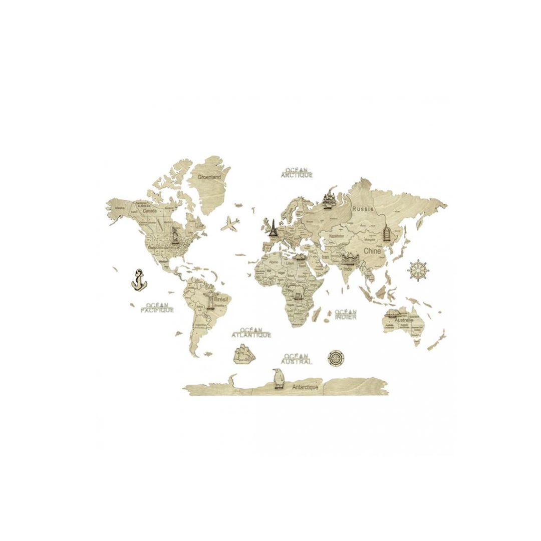 2D Wooden Map of the World, 2D World Map for Marking Travel, Pin Board ...