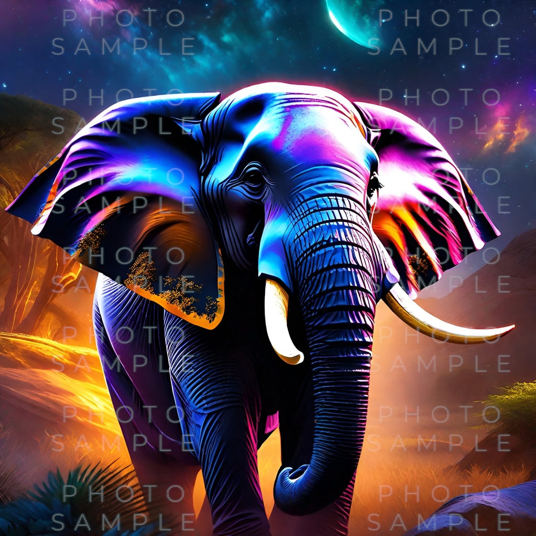 Cosmic Elephant Art Wildlife Meets Starry Night Sky: Vibrant Digital ...