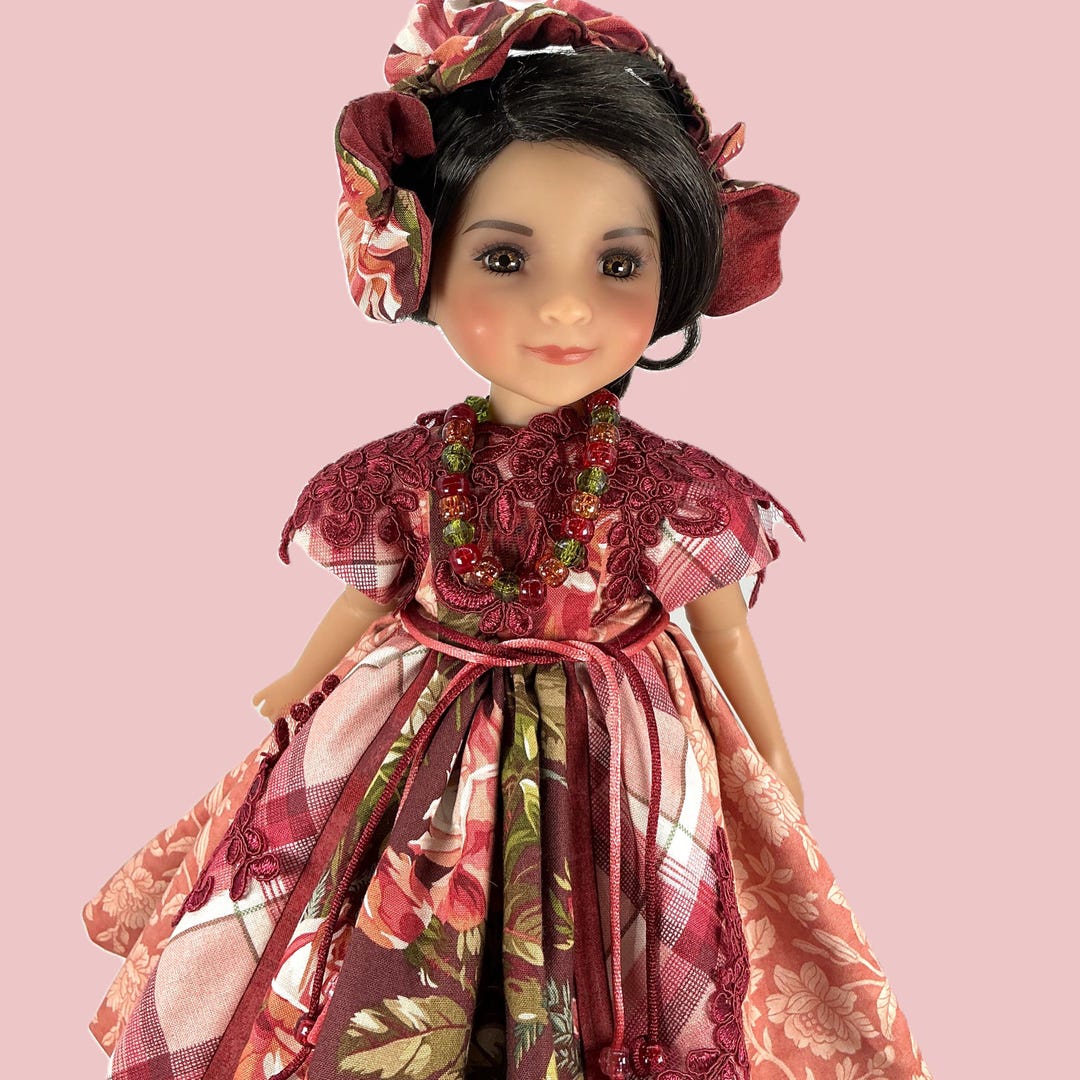 Handmade Rose Panel Doll Dress With Accessories for 15" Ruby Red Doll ...