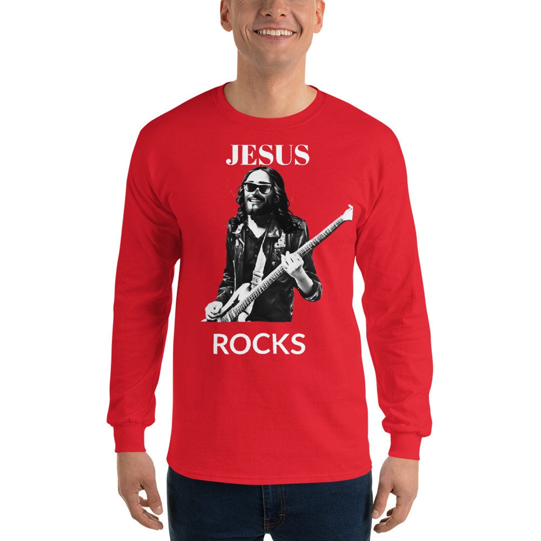 Jesus ROCKS Mens Long Sleeve Shirtgraphic T Shirt, Aesthetic T Shirt ...