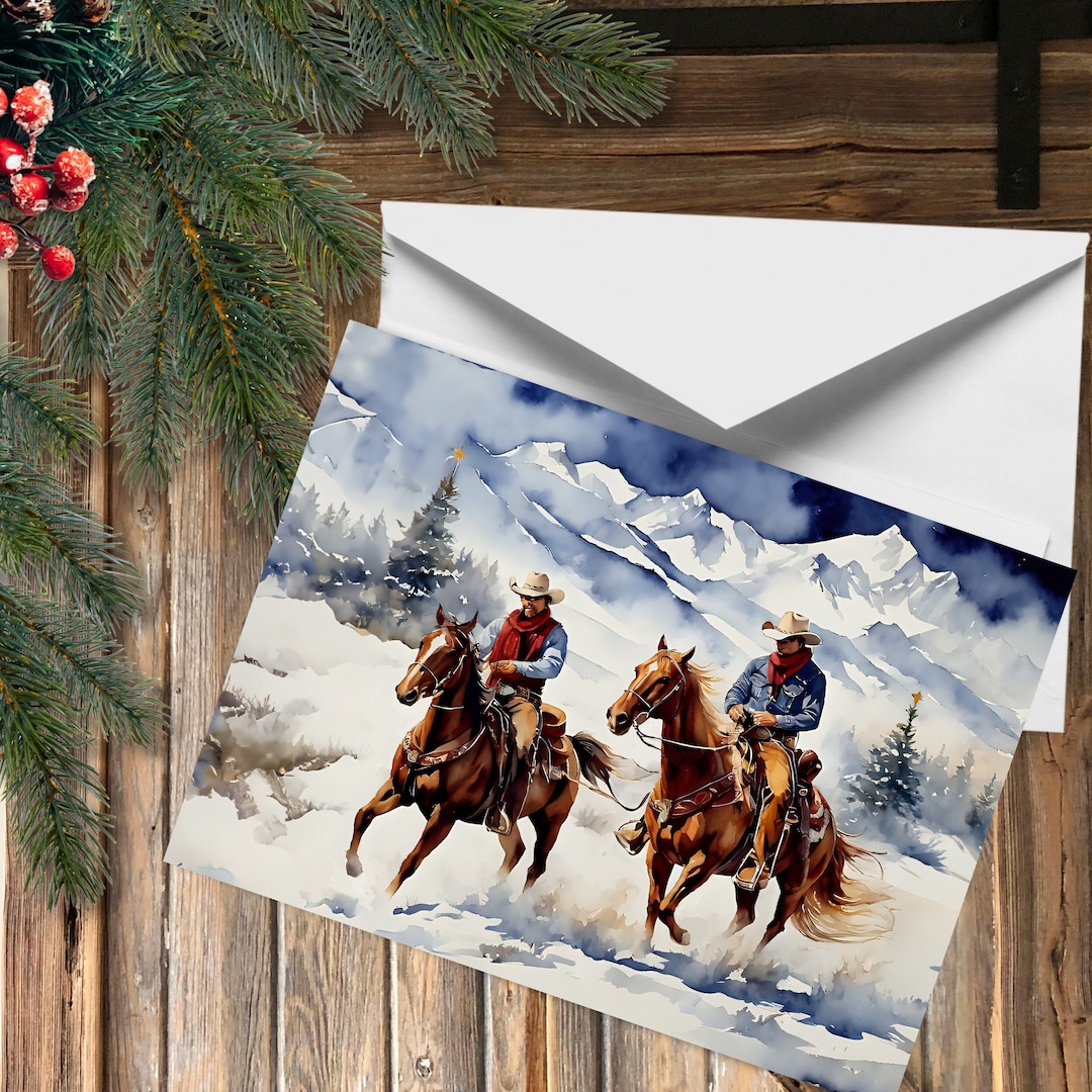 Cowboy Christmas Cards, Western Holiday Greeting, Cowboys on Horseback ...