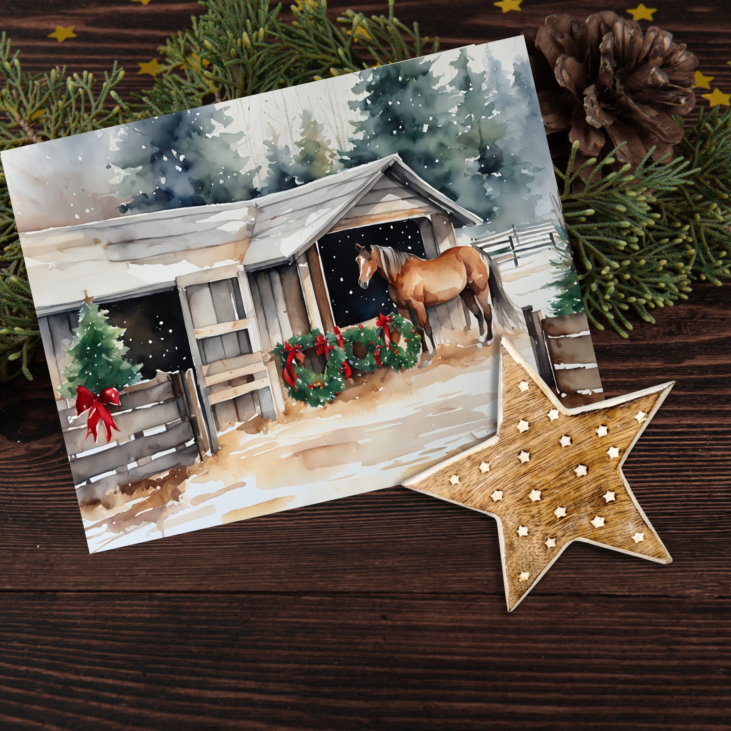 Equine Elegance Christmas Cards, A Set of 5 Beautiful Watercolor-style ...