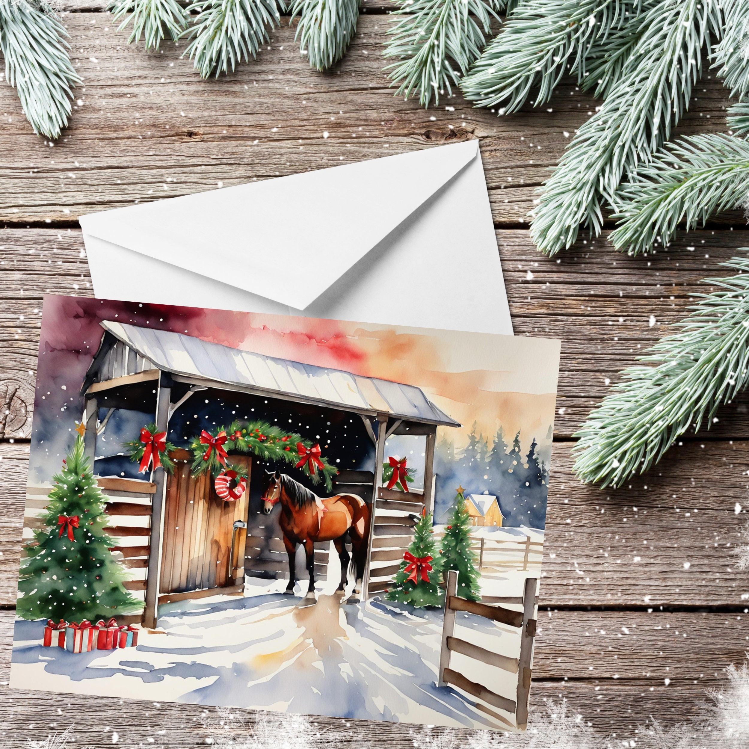 Majestic Horse Holiday Greetings: Set of 5 Watercolor-style Christmas ...