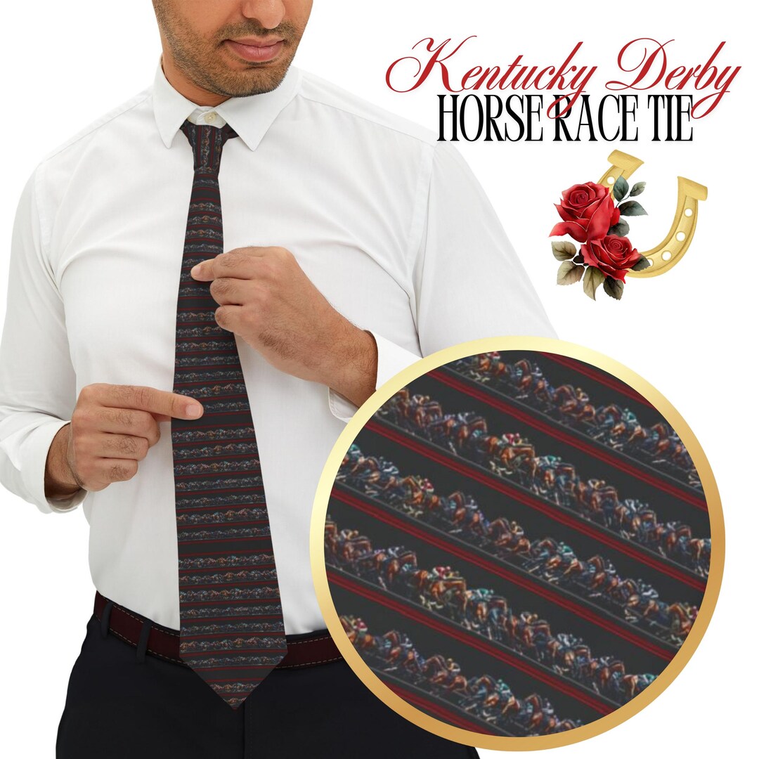 Kentucky Derby Men's Tie, Racehorse & Jockey Pattern, Satin Finish ...