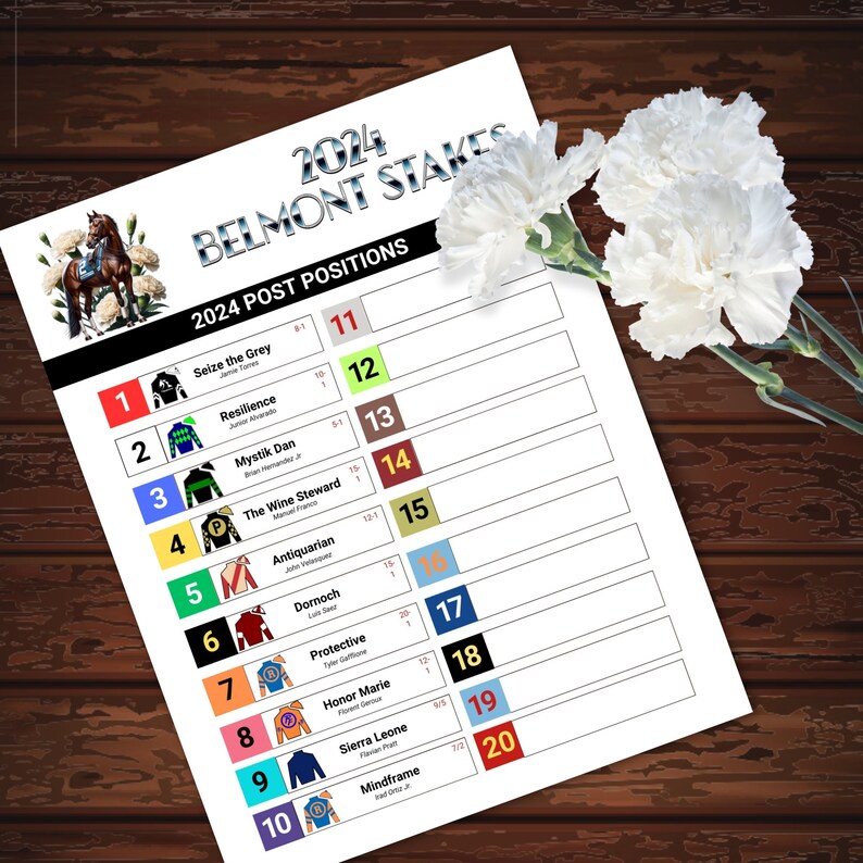 2024 Belmont Stakes Horse Roster and Post Positions Bundle, Jockey ...