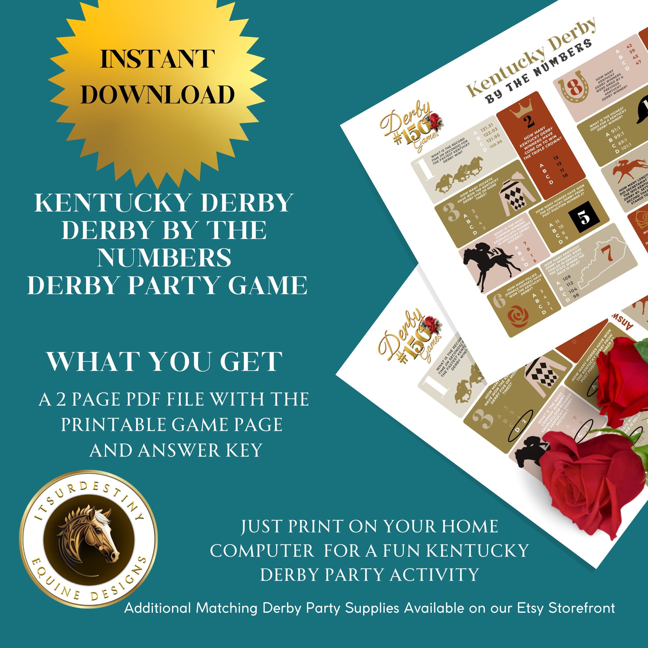 Printable Derby Watch Party Game Kentucky Derby 150 Game Instant ...