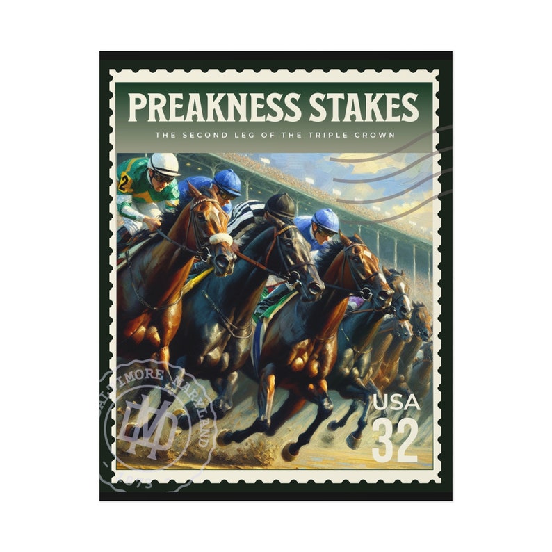 Vintage Look Preakness Stakes Poster - Uncoated Paper Horse Racing Art ...