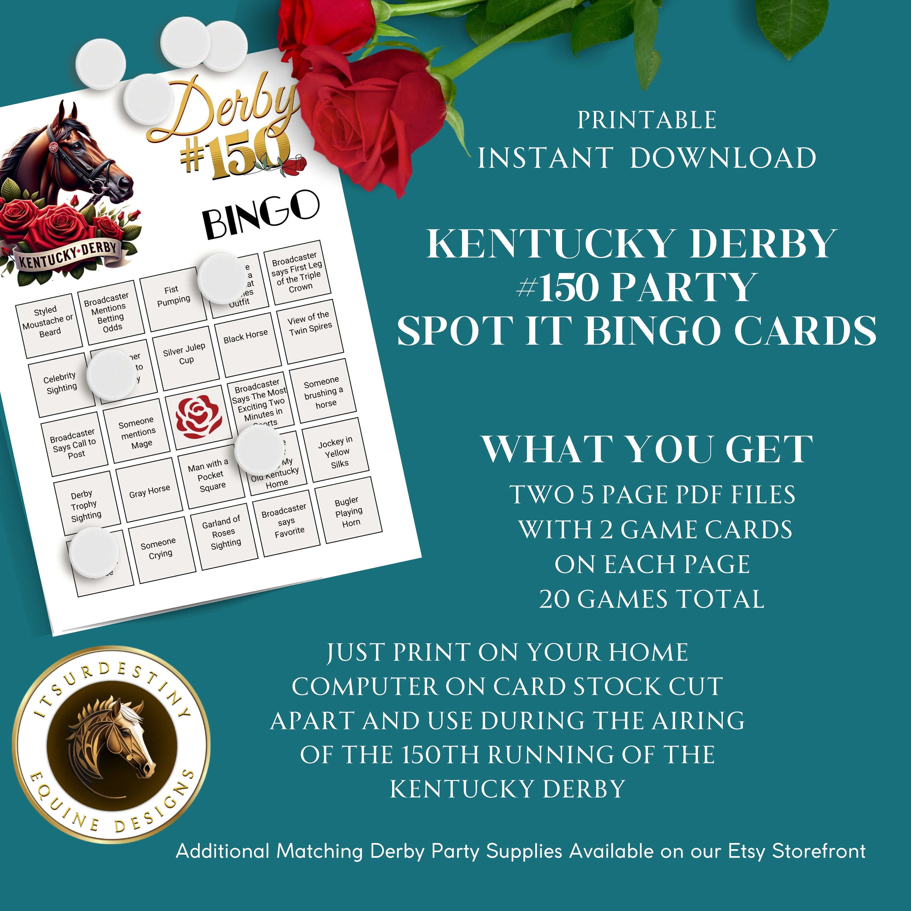 Kentucky Derby 150 Party Spot It Bingo Game Instant Digital Download ...