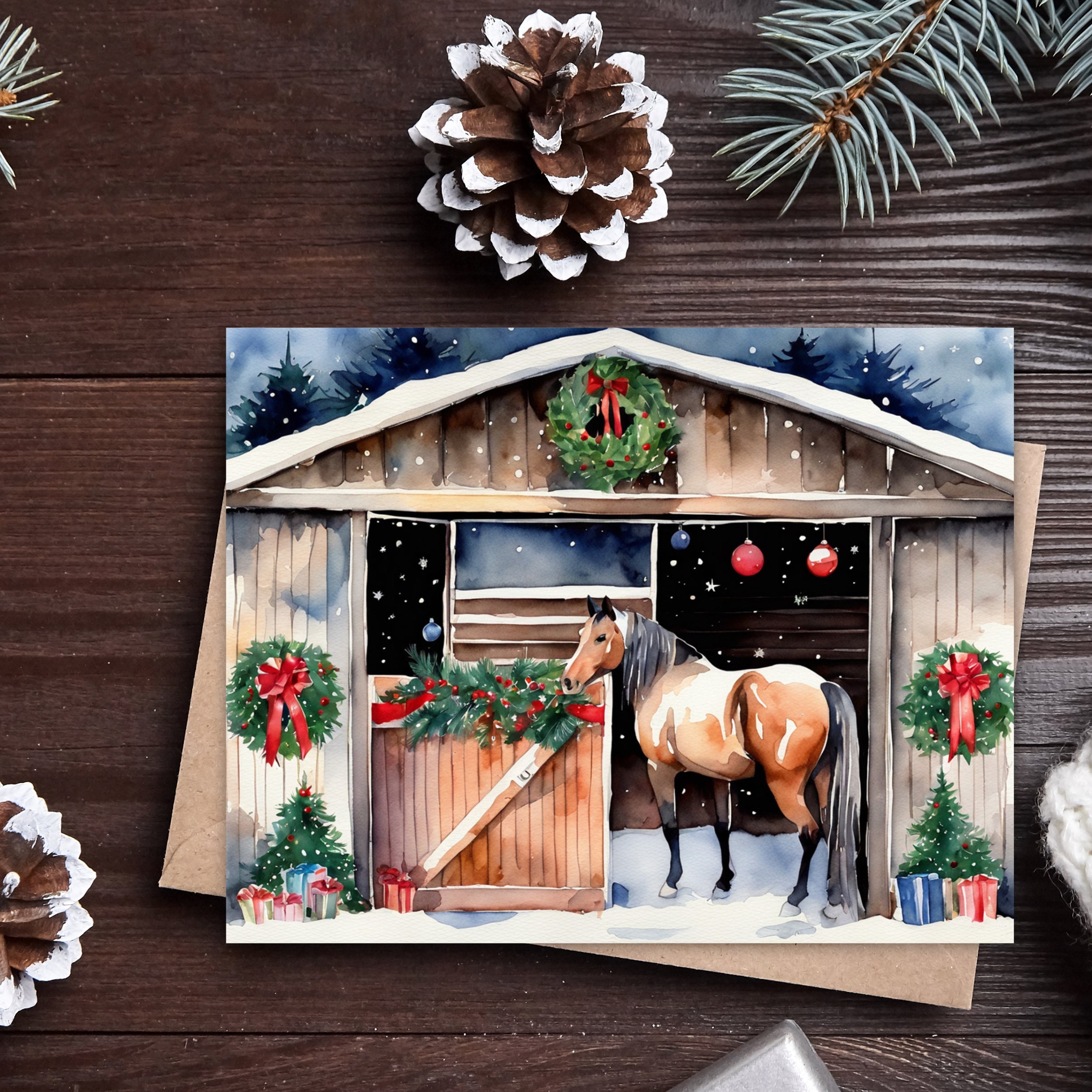 Equine Elegance Christmas Cards, A Set of 5 Beautiful Watercolor-style ...