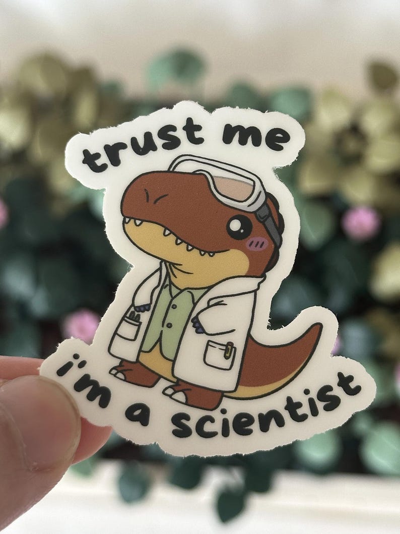 Cute Dinosaur in Lab Coat Sticker - Science Humor Gift for ...