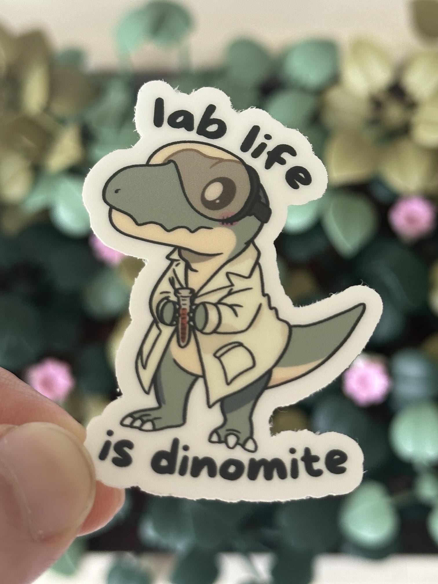 Cute Dinosaur in Lab Coat Sticker - Science Humor Gift for ...