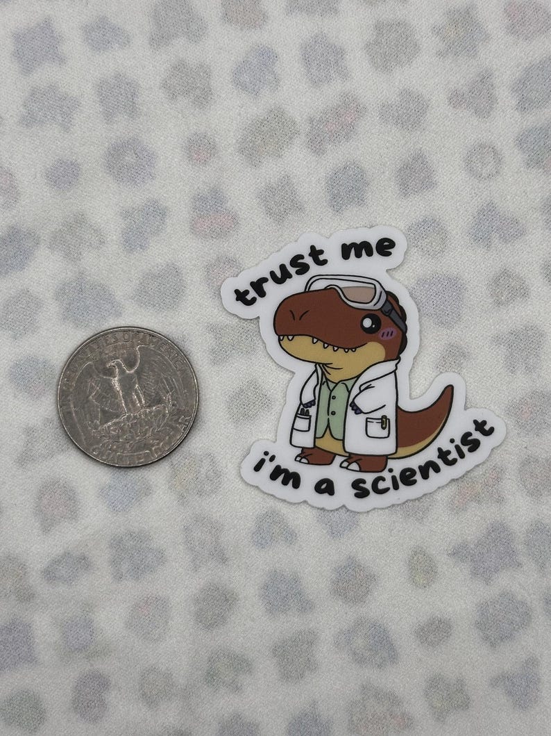 Cute Dinosaur in Lab Coat Sticker - Science Humor Gift for ...