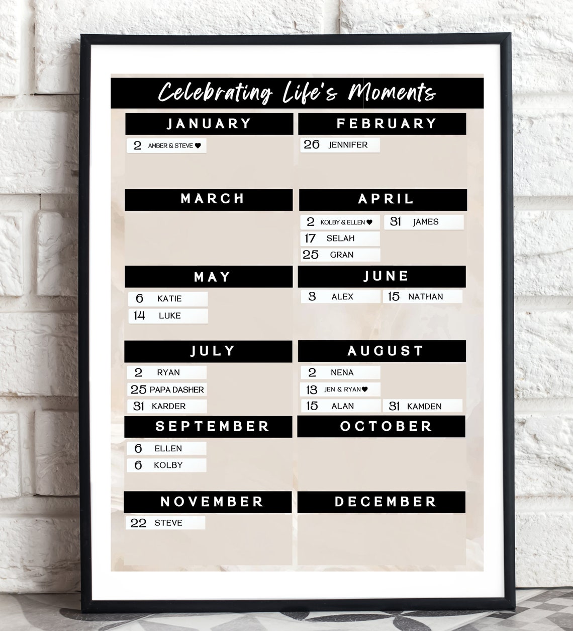 Birthday Calendar Wall Hanging Personalized Gift - Etsy