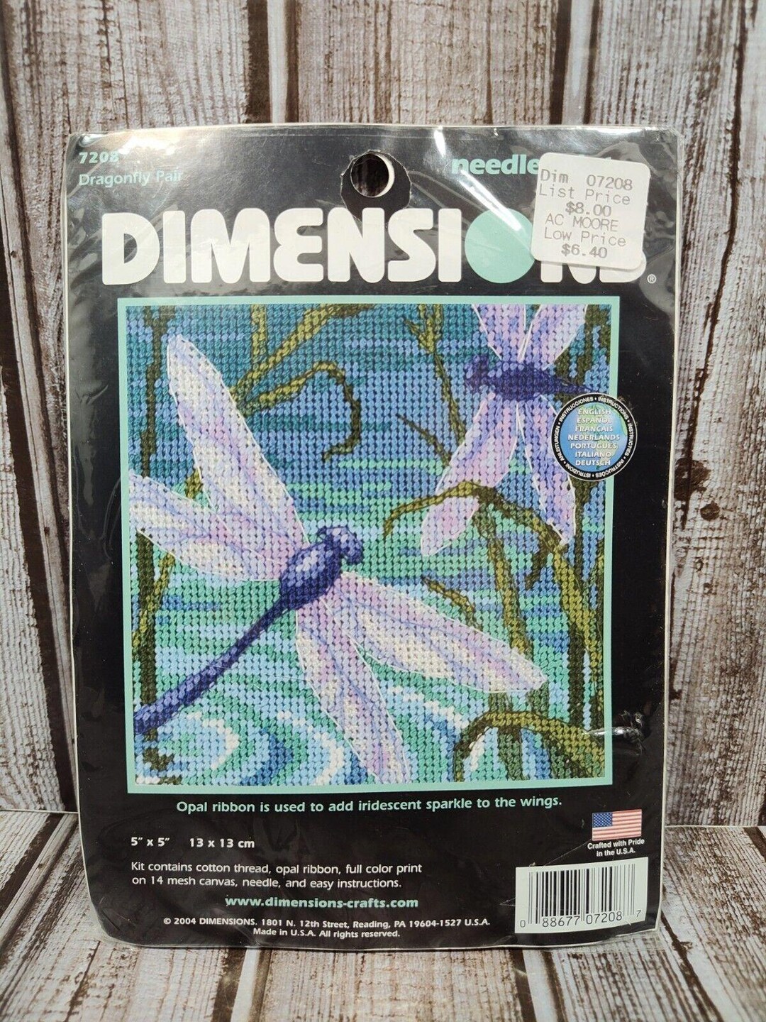 2004 Dimensions Needlepoint Kit Dragonfly Pair Purple Blue 7208 USA 5x5 ...