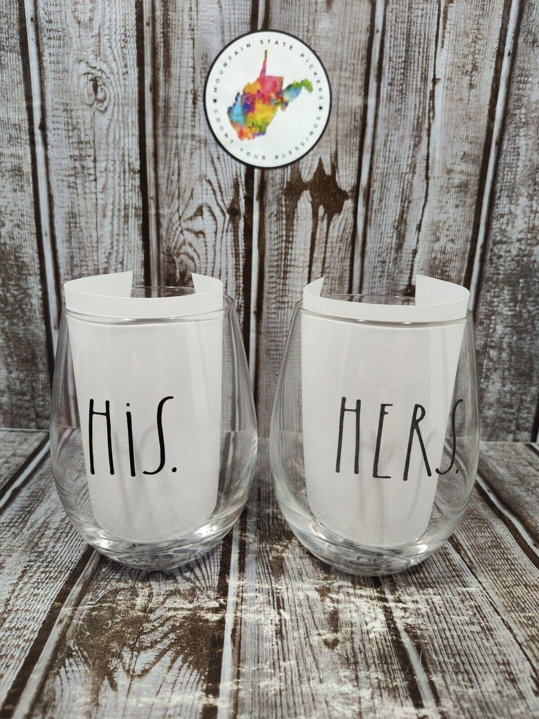 Rae Dunn Stemless Wine Glasses Set 2 His Hers Wedding Just Married ...