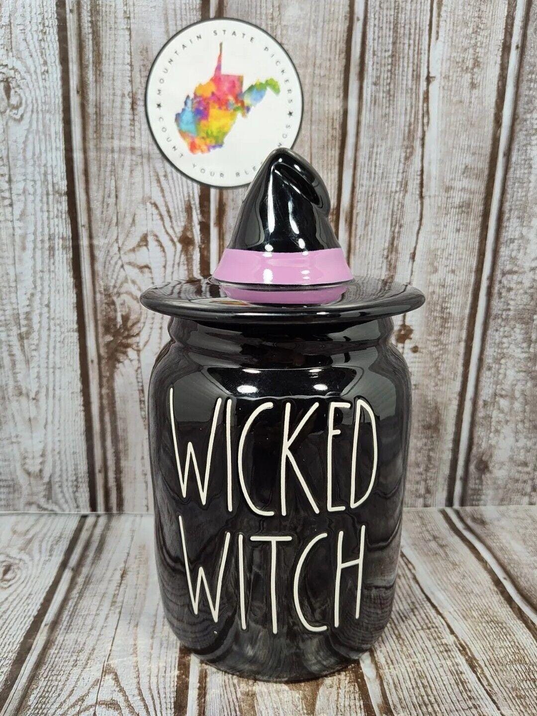 Rae Dunn Black and Purple Gloss WICKED WITCH Ceramic Treat Canister New ...