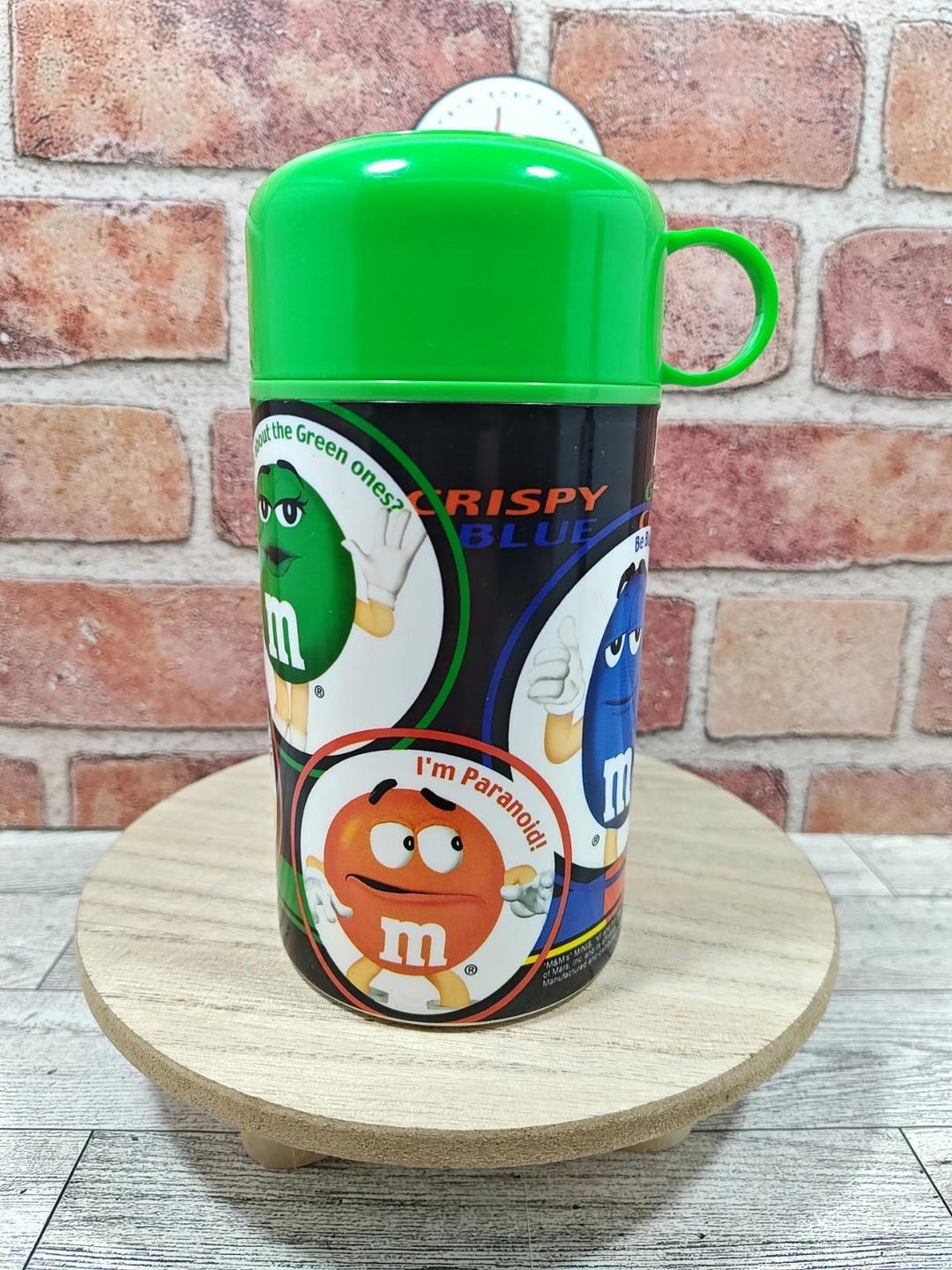 M&m's Insulated Thermos by A. Aronson 6 1/2" Removable Green Cover/cup ...