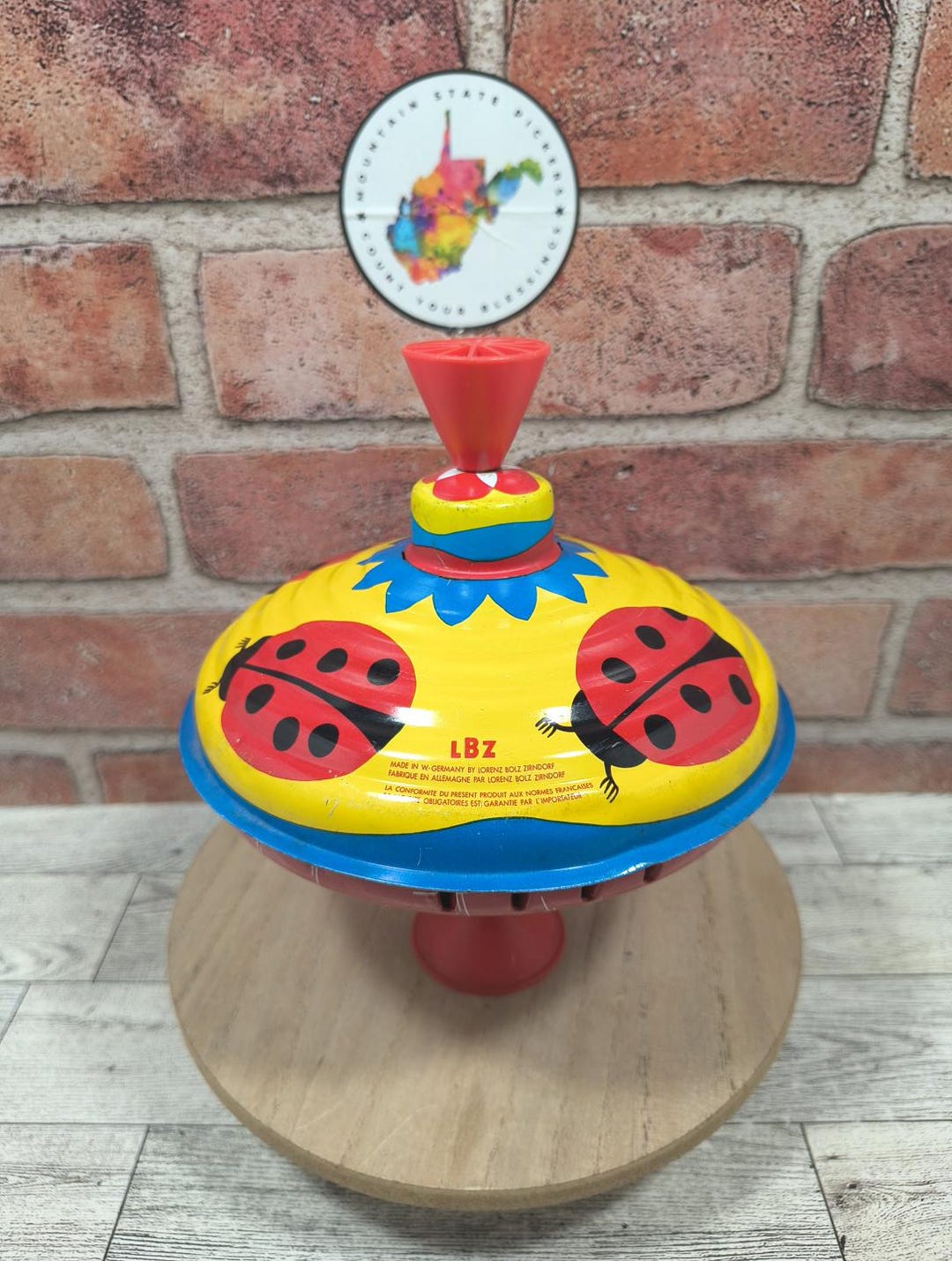 Vintage LBZ 6" Spinning Toy Top Tin Metal West Germany Lady Bug Red ...