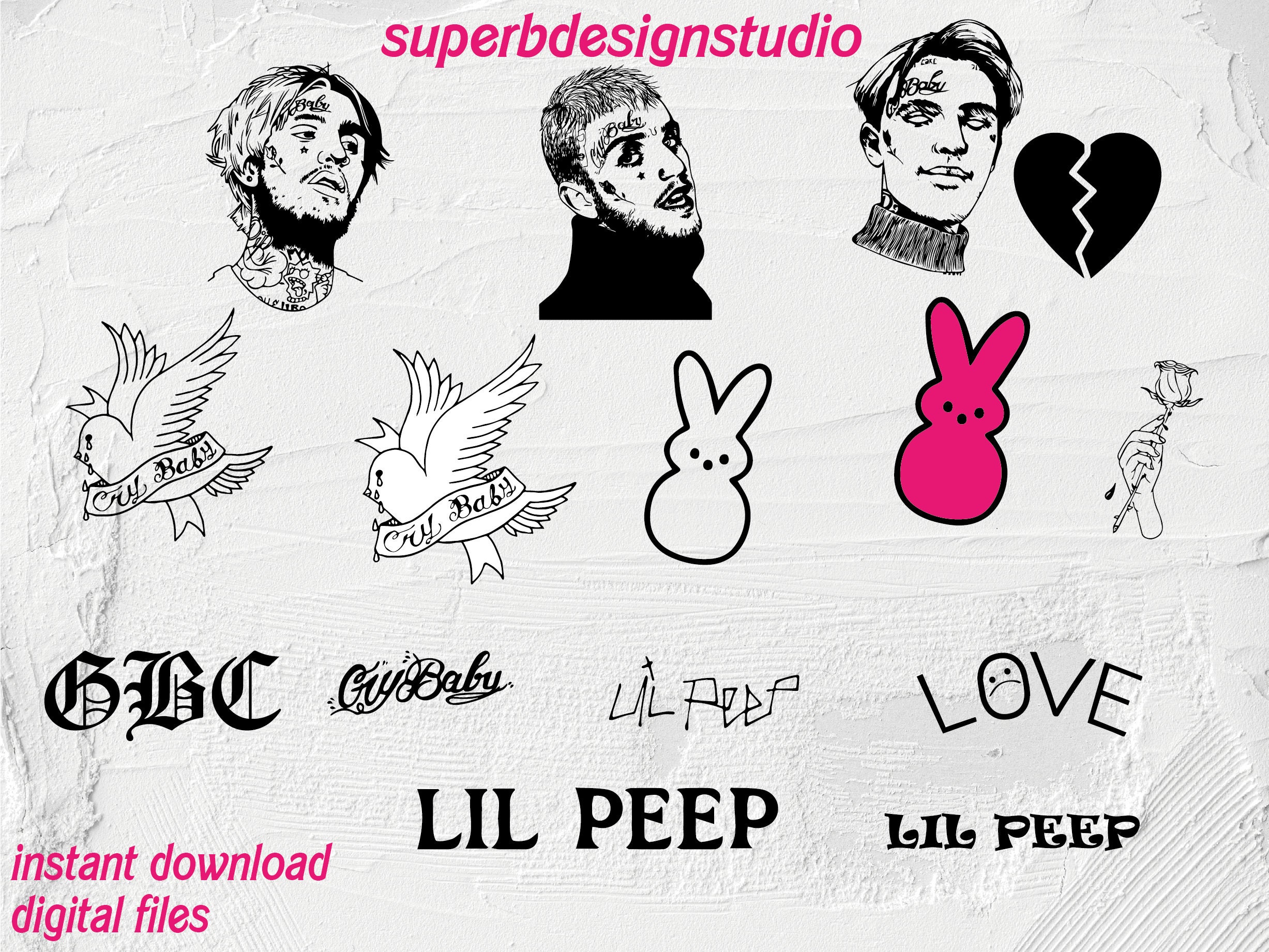 Lil Peep Svg Bundle Lil Peep Tattoo Svg Peep Svg Lil Peep Bunny Bad Bunny Lil Peep