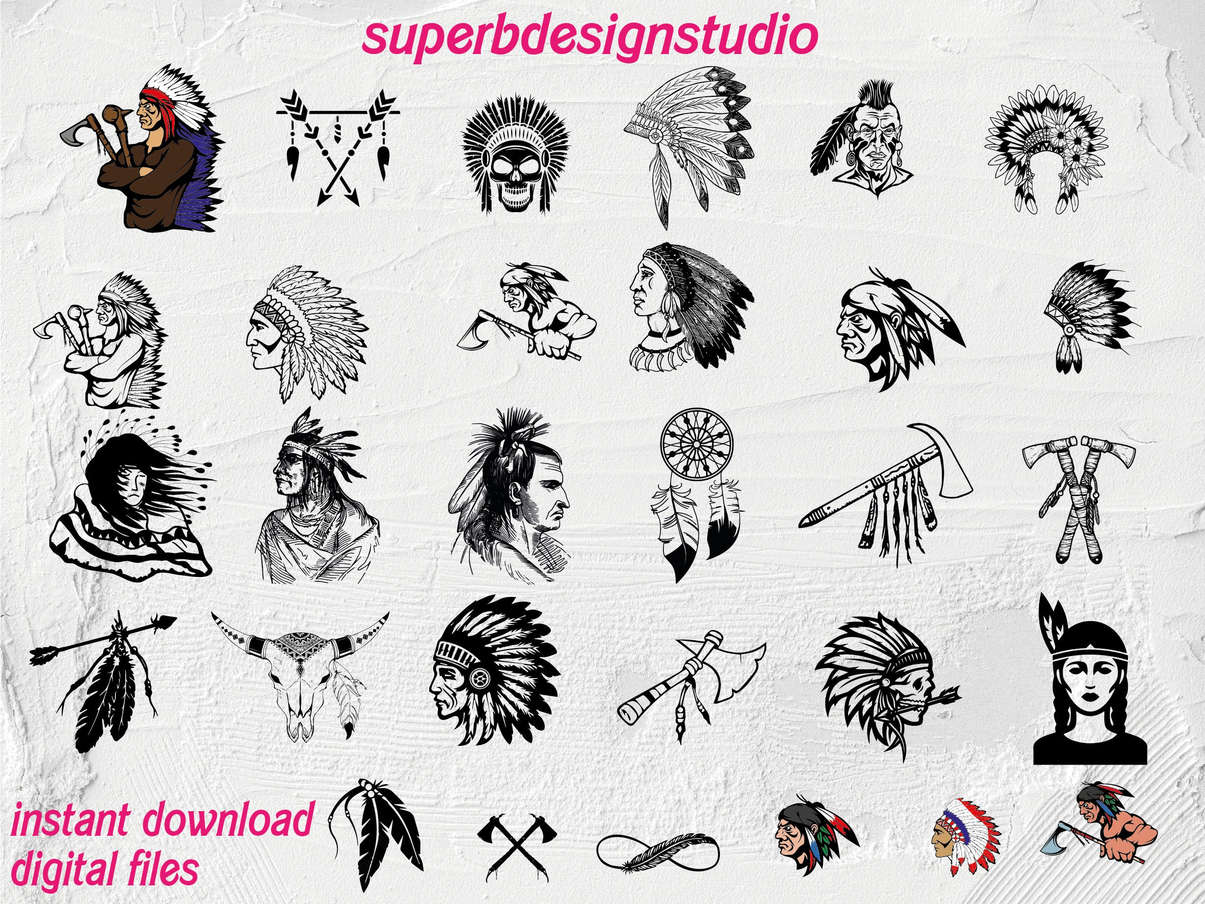 Native American Indian SVG Bundle - Tribal Vector Images Silhouette ...