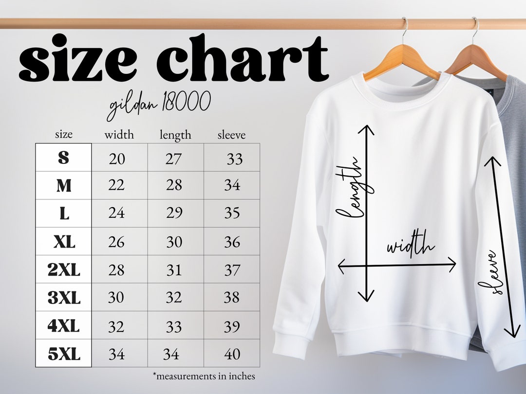 Gildan 18000 Size Chart Mockup | Gildan Crewneck Sweatshirt Size Chart ...