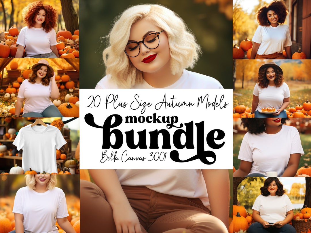Autumn Bella Canvas 3001 T-shirt Mockup Bundle Plus Size Diverse Models ...