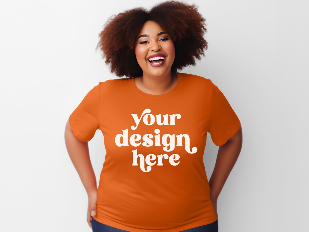 Autumn Bella Canvas 3001 T-shirt Mockup | Plus Size Black Model | Size ...