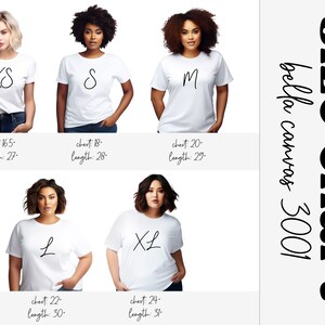 Bella Canvas 3001 Size Charts | Five T-shirt Size Mockups XS-5XL ...