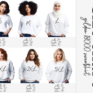 Gildan 18000 Size Chart | Sweatshirt Sizes Mockup Guide | Four Versions ...