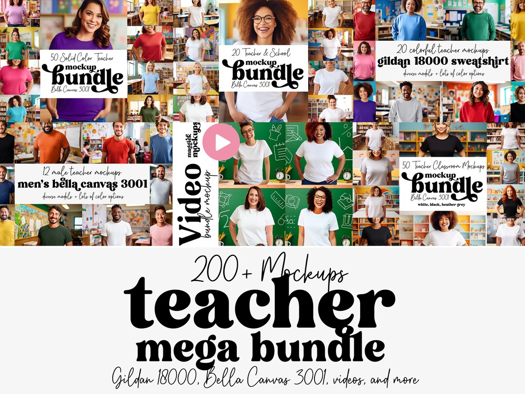 Teacher Mockup Mega Bundle | 200+ Mockups | Bella Canvas 3001, Gildan ...