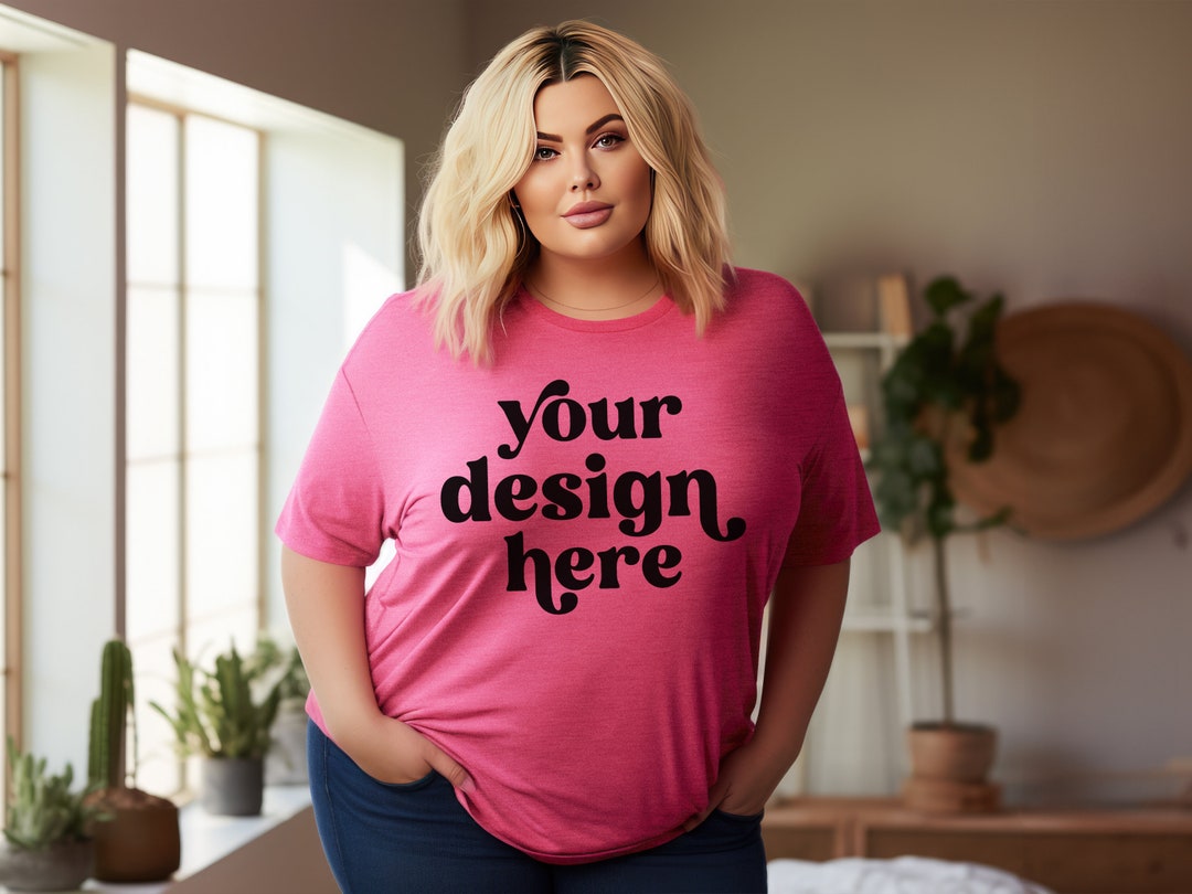 Heather Raspberry Bella Canvas 3001 T-shirt Mockup | Plus Size Blonde ...