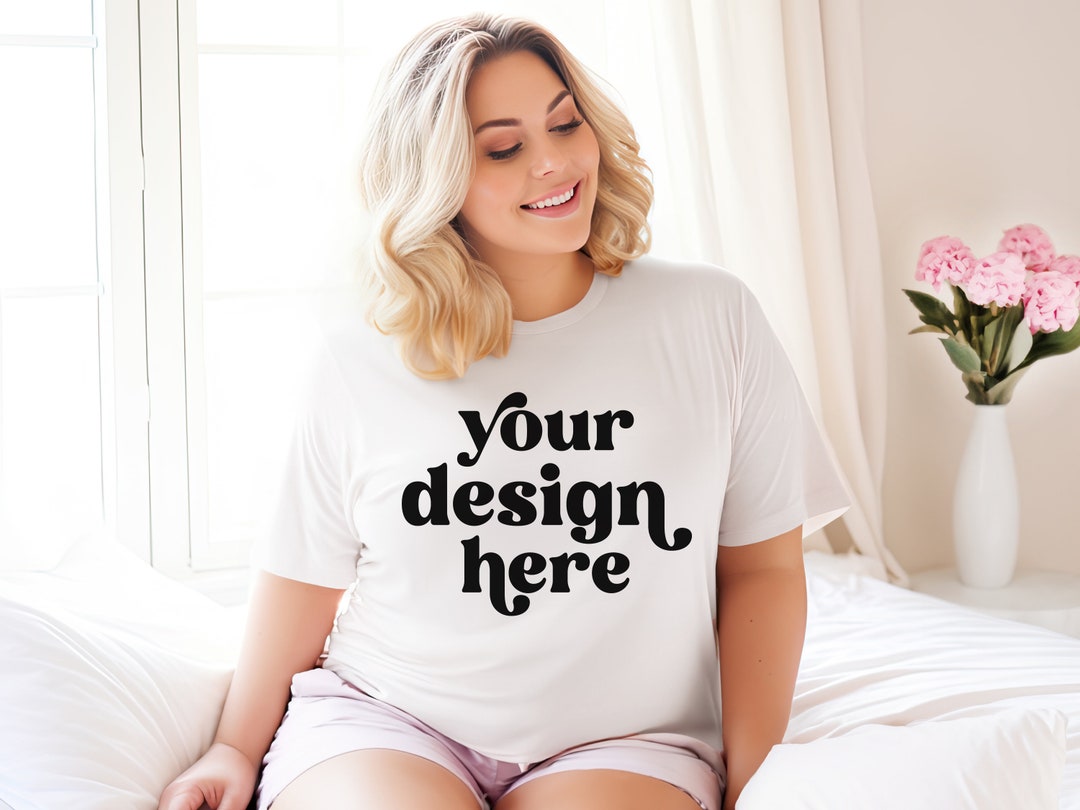 Plus Size Bella Canvas 3001 T-shirt Mockup Feminine Lifestyle Aesthetic ...
