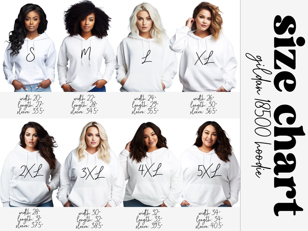Gildan 18500 Size Chart Mockup Bundle | 4 Hoodie Size Charts | Gildan ...