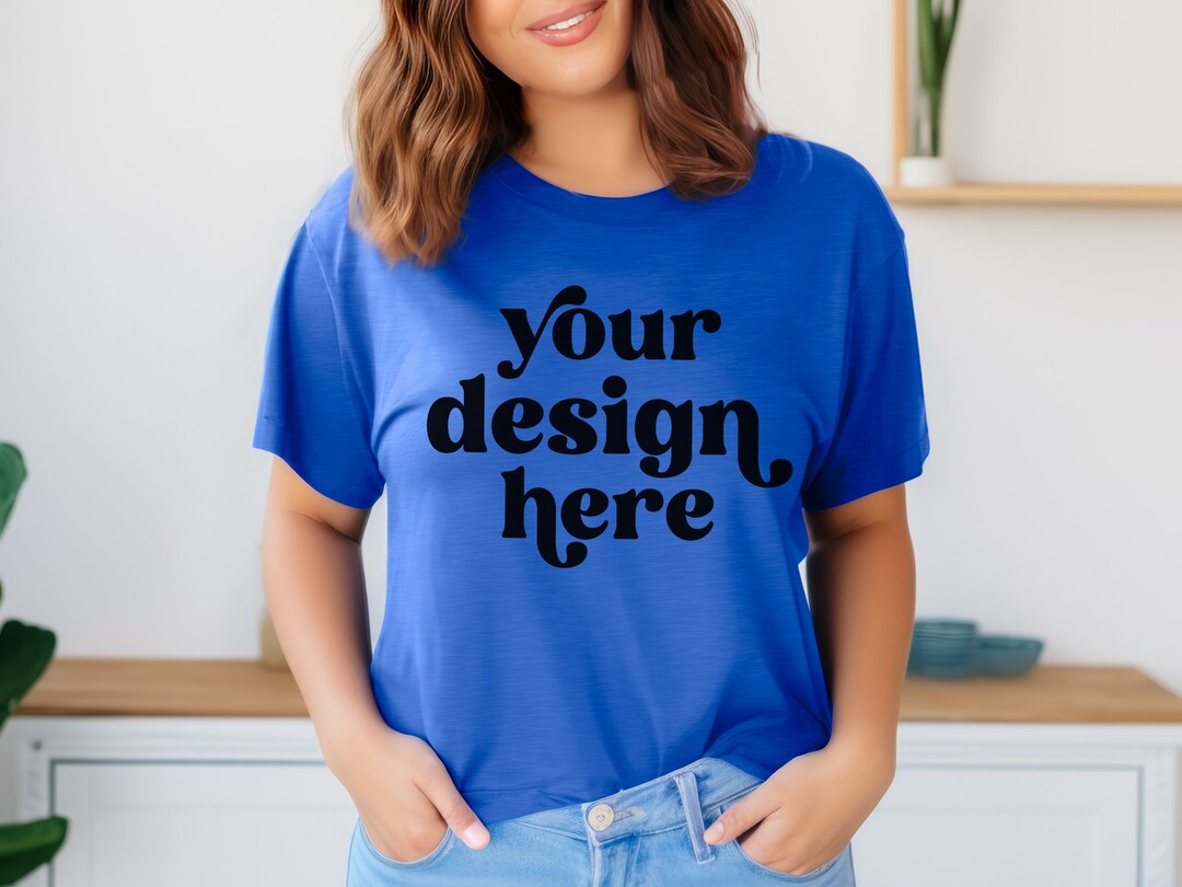 Heather True Royal Blue Bella Canvas 3001 CVC T-shirt Mockup Minimalist ...