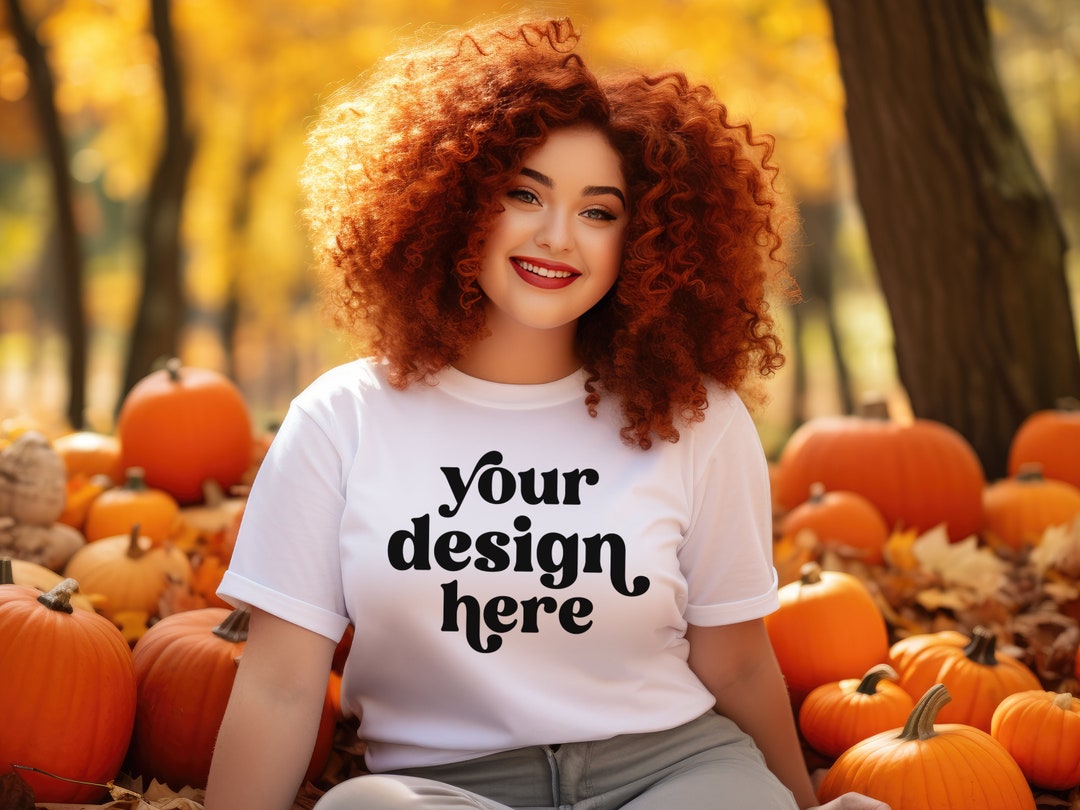 Autumn Bella Canvas 3001 T-shirt Mockup | Plus Size Redhead Model ...