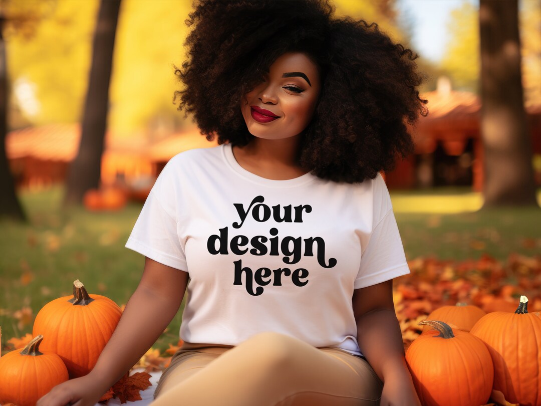 Autumn Bella Canvas 3001 T-shirt Mockup | Black Model | Fall Pumpkin ...