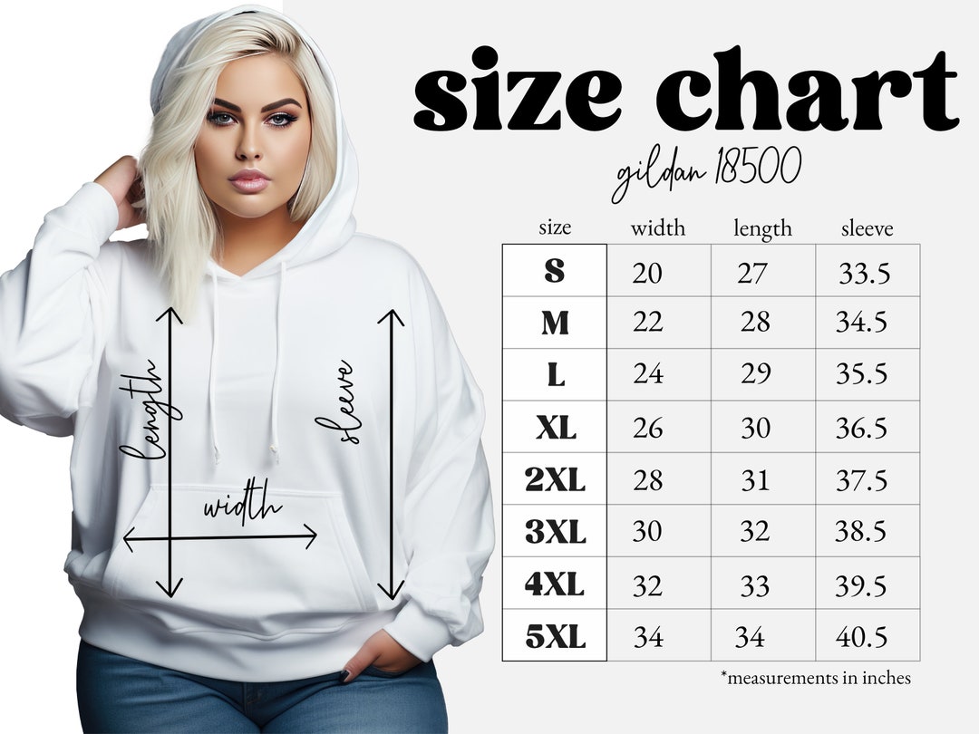Gildan 18500 Size Chart Mockup Bundle | 4 Hoodie Size Charts | Gildan ...