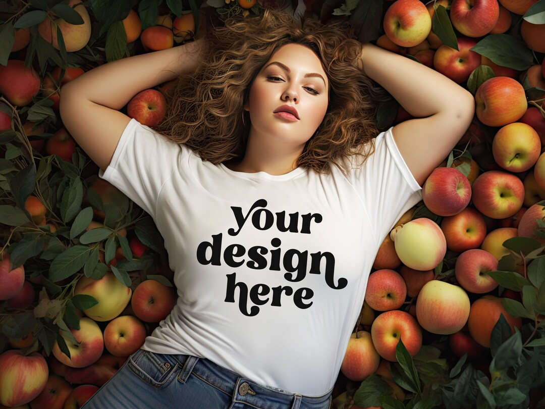 Autumn Bella Canvas 3001 T-shirt Mockup Plus Size Model Fall Apple ...