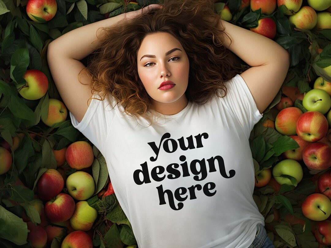 Autumn Bella Canvas 3001 T-shirt Mockup Plus Size Model Fall Apple ...
