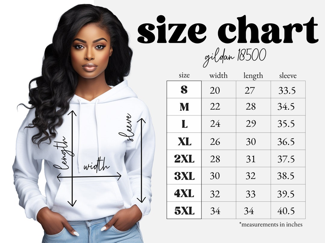 Gildan 18500 Size Chart Mockup Bundle | 4 Hoodie Size Charts | Gildan ...