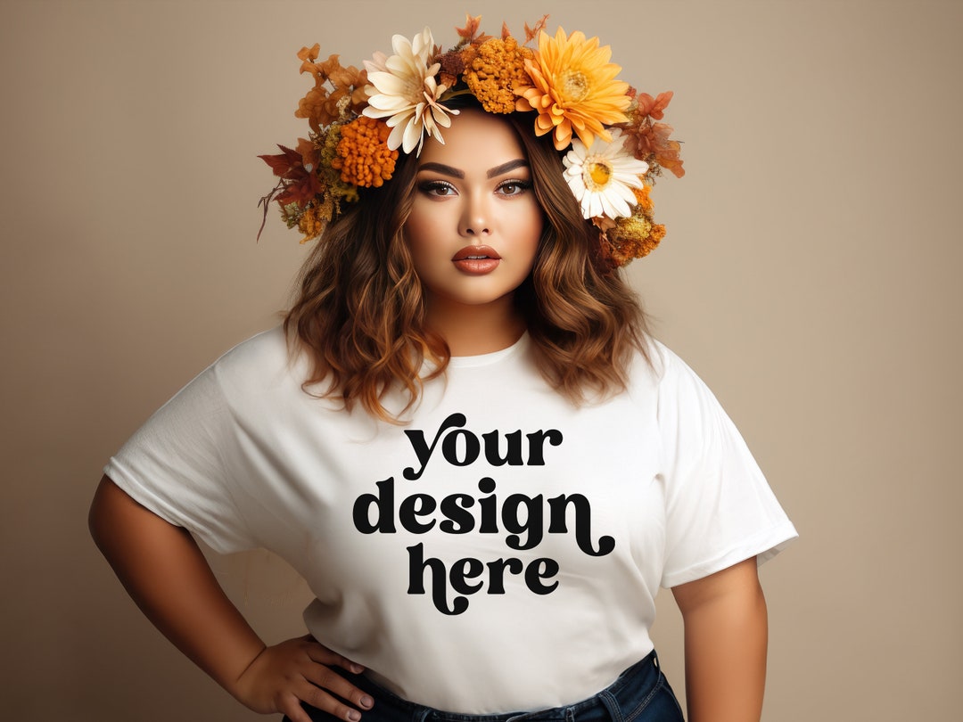 Autumn Bella Canvas 3001 T-shirt Mockup | Plus Size Model | Fall Flower ...