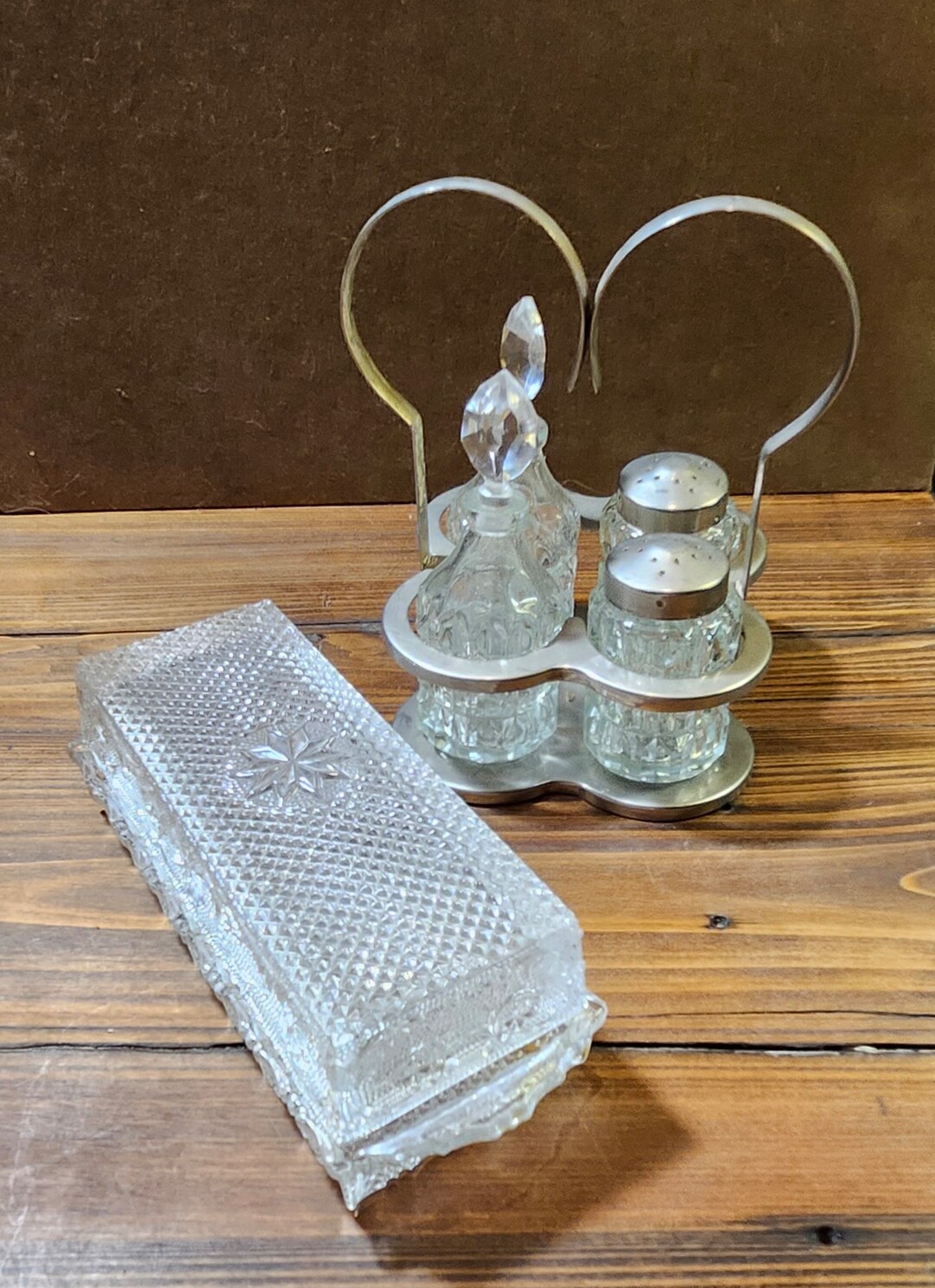 Vintage Cut Glass Salt/pepper/crust Set With Butter Dish - Etsy