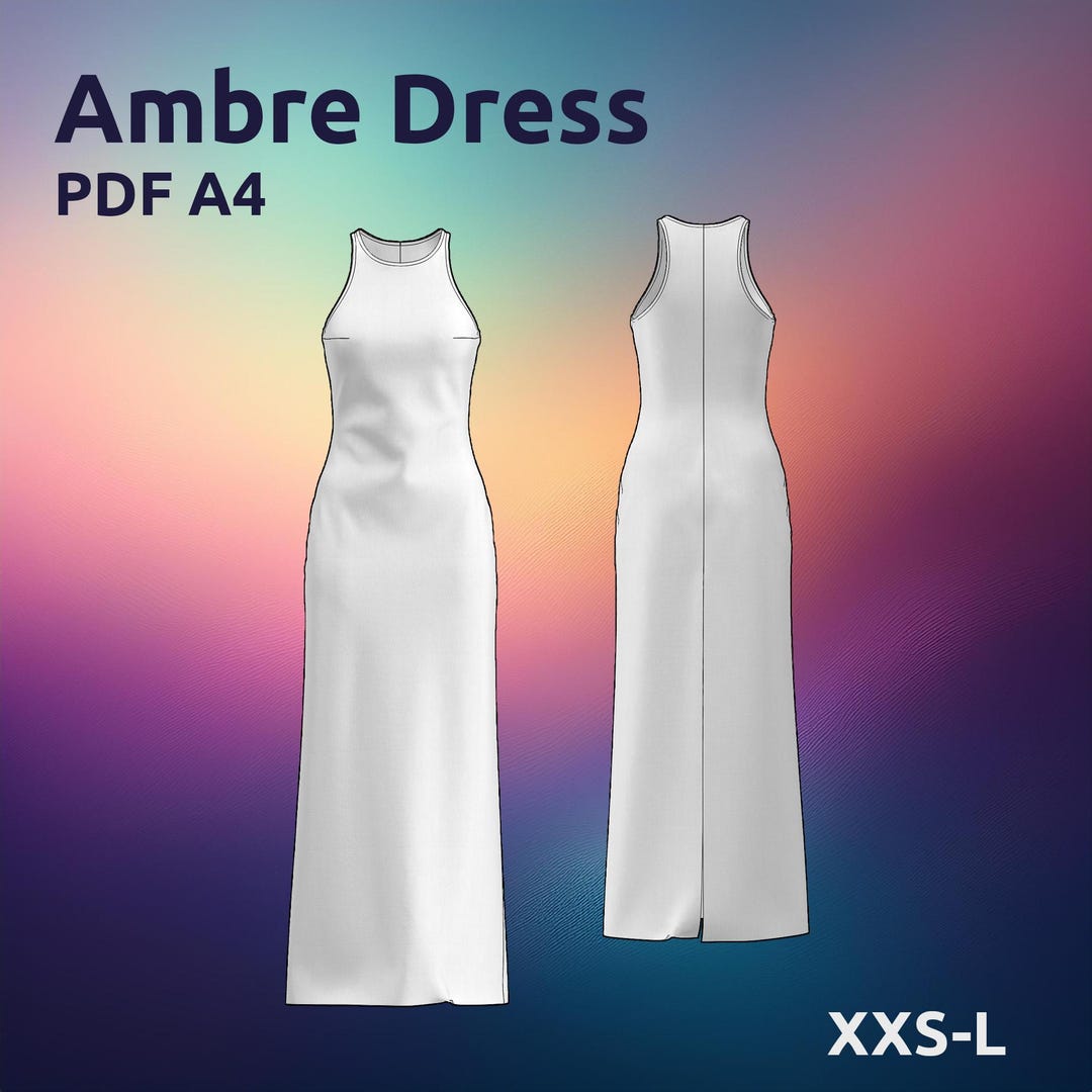 A4 PDF Pattern for Single Maxi Dress With American Neckline the Ambre ...