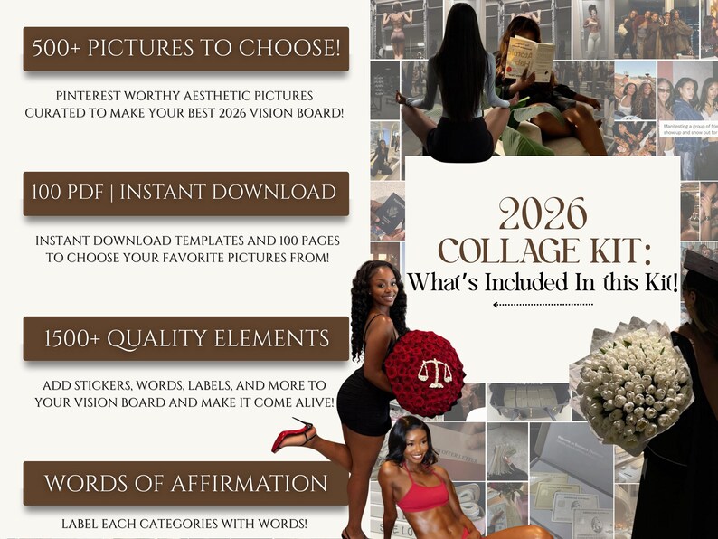 2026 Vision Board Collage Kit, Digital Download, Printable Mood Board ...