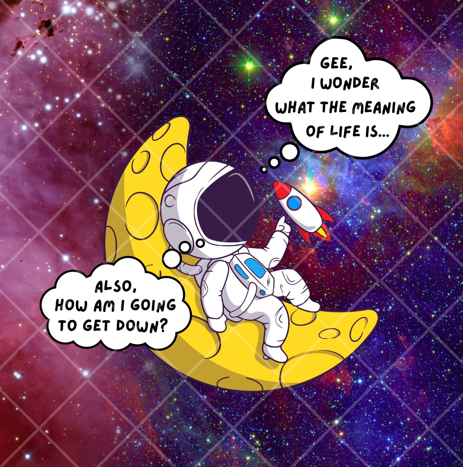 Square Sticker, Funny Astronaut Cartoon Stickers, Vinyl Spaceman Decal ...