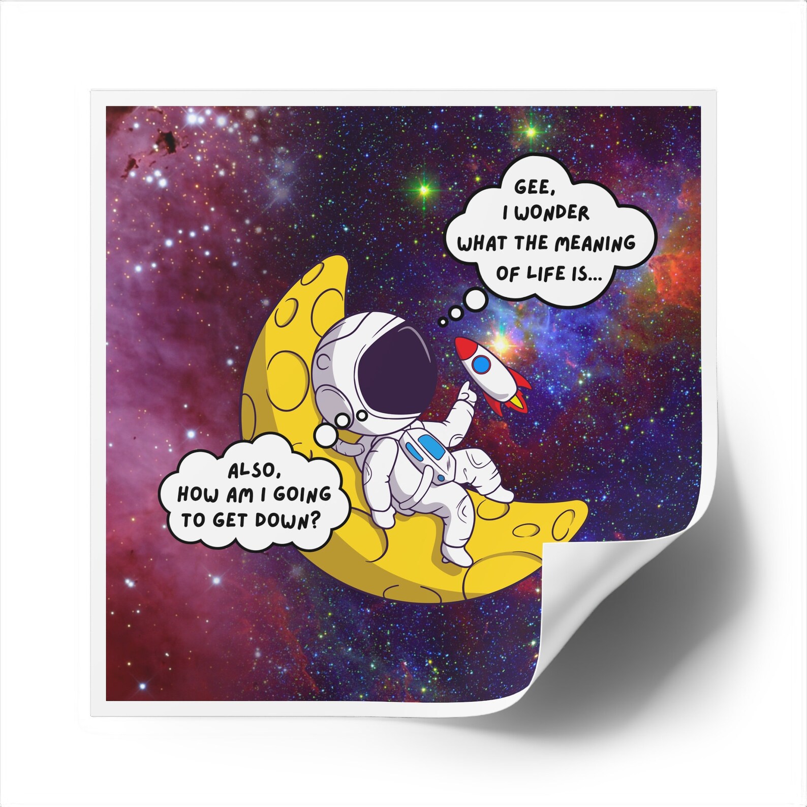 Square Sticker, Funny Astronaut Cartoon Stickers, Vinyl Spaceman Decal ...
