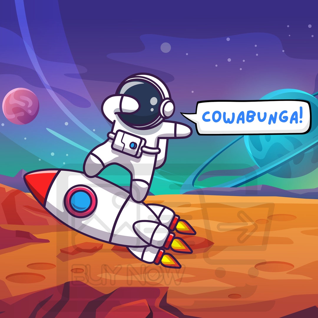 Astronaut Cartoon Sticker, Cowabunga, Glossy Vinyl Stickers, Indoor ...